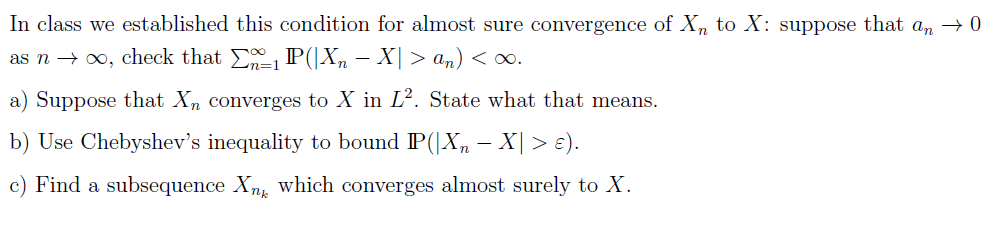 Solved In class we established this condition for almost | Chegg.com