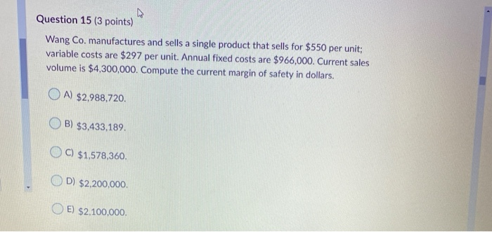 Solved Question 15 (3 points) Wang Co. manufactures and | Chegg.com