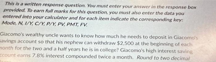 Solved This is a written response question. You must enter | Chegg.com