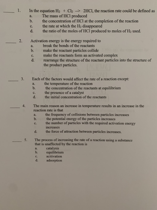 Solved In the equation H2 + Cl2 --> 2HCl, the reaction rate | Chegg.com