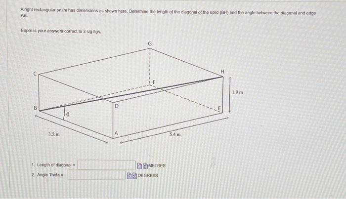 Solved A right rectangular prism has dimensions as shown | Chegg.com