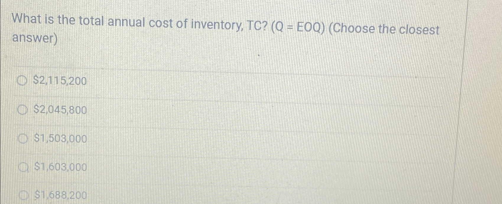 Solved What is the total annual cost of inventory, | Chegg.com
