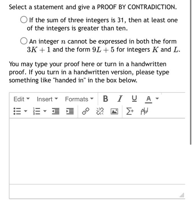 Solved Select a statement and give a PROOF BY CONTRADICTION. | Chegg.com
