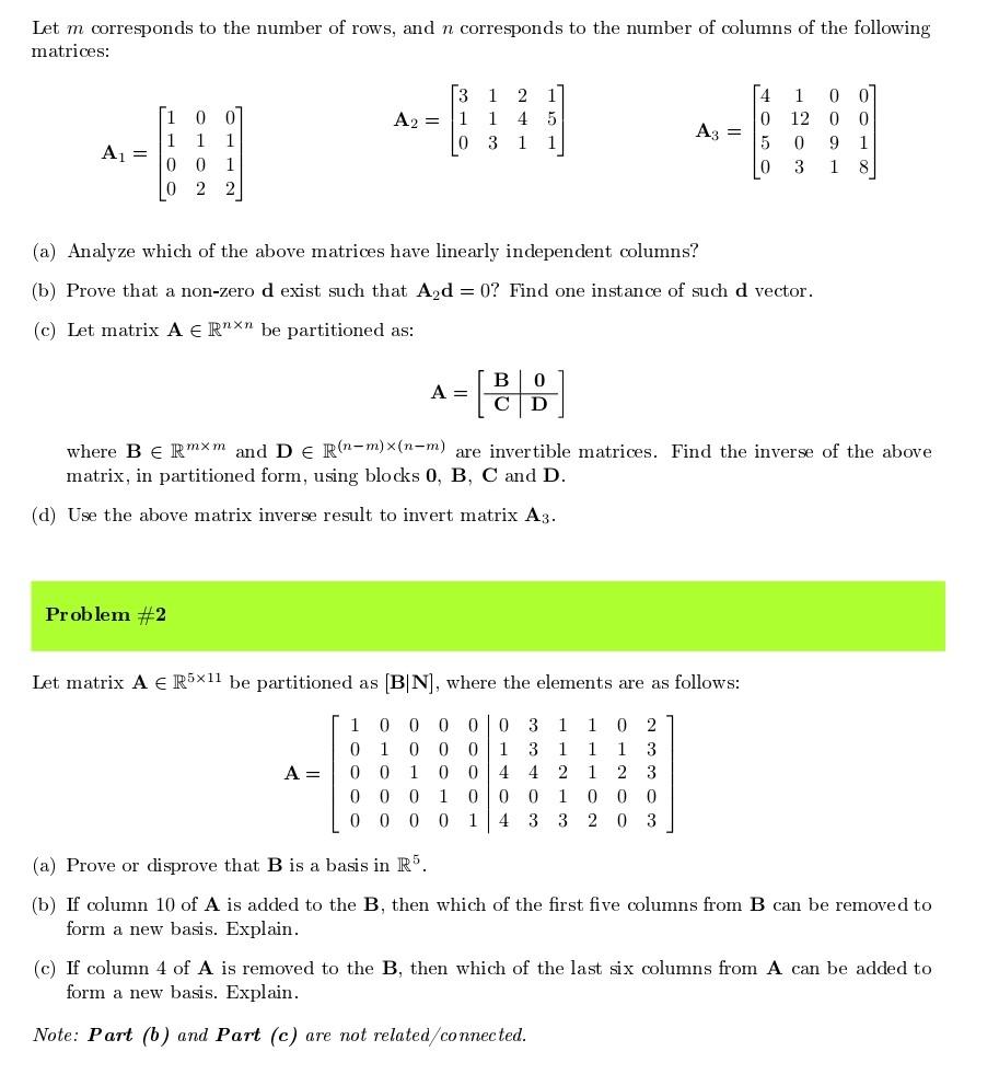Solved Let m corresponds to the number of rows, and n | Chegg.com