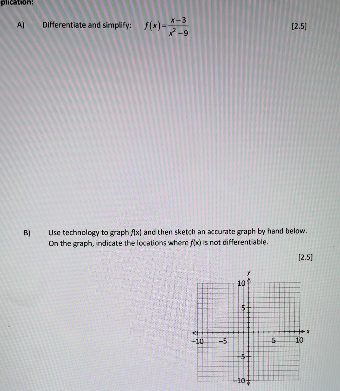 Solved A) Differentiate and simplify: f(x)=x2−9x−3 B) Use | Chegg.com