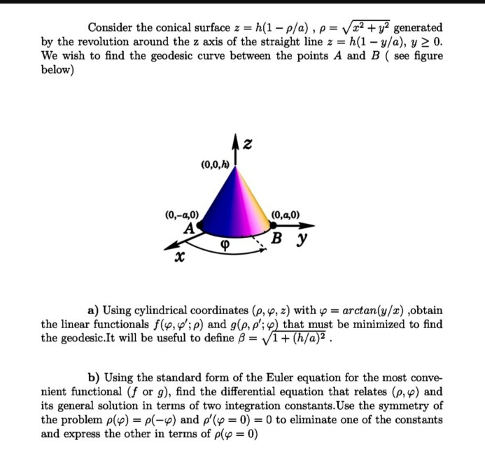 Consider the conical surface z = h(1 - p/a), p = V x2 | Chegg.com