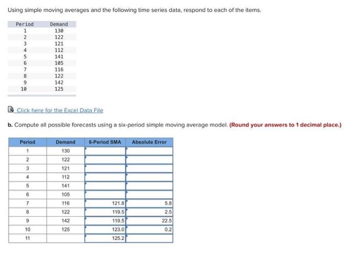 Solved Using simple moving averages and the following time | Chegg.com
