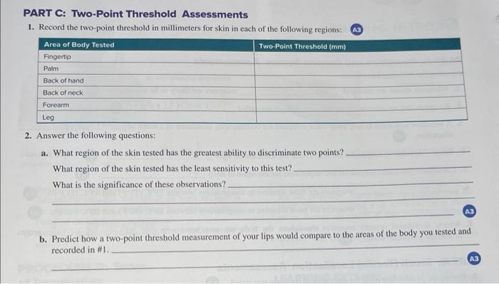 Solved PART C: Two-Point Threshold Assessments 1. Record the | Chegg.com