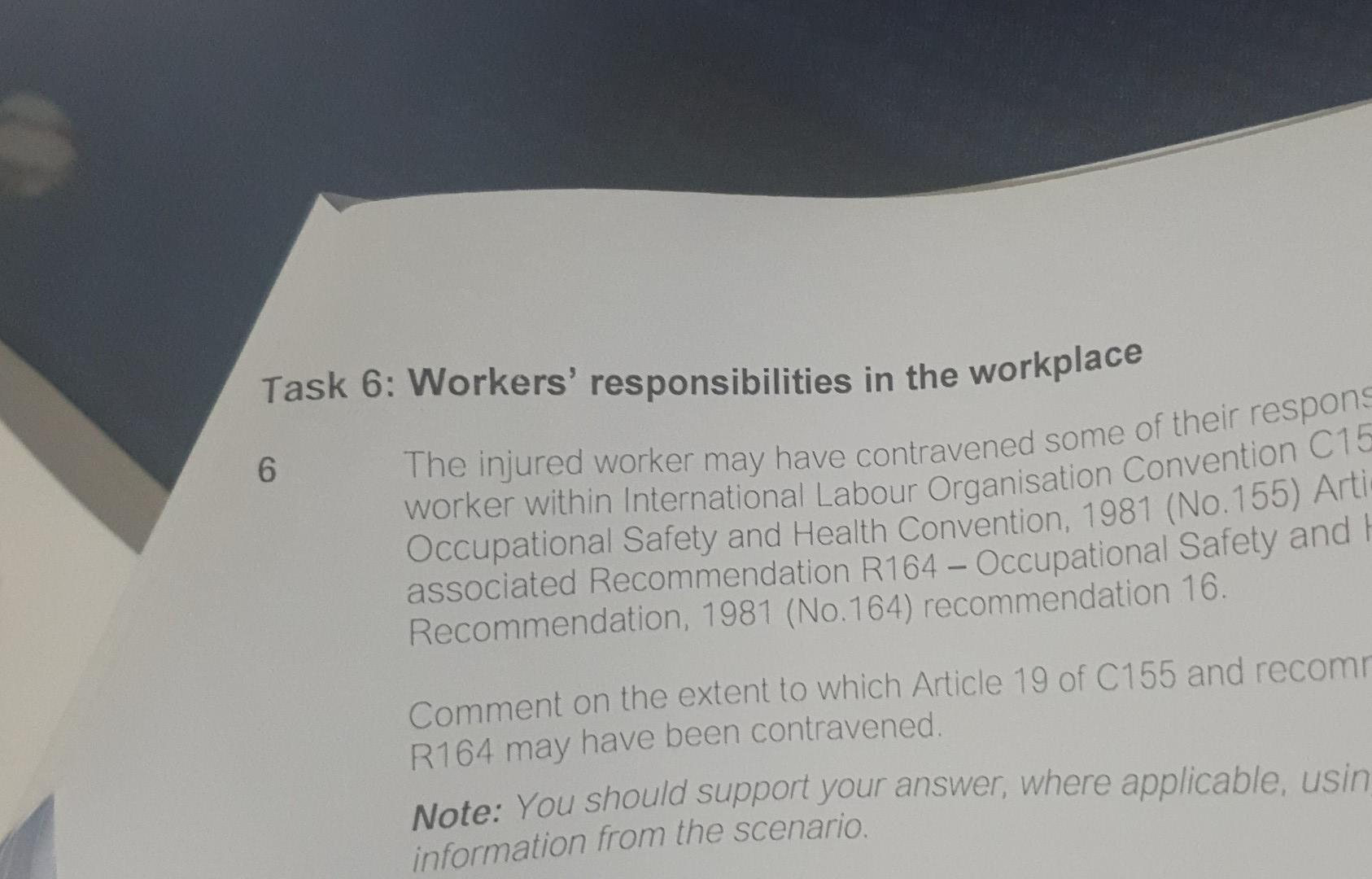 Solved Task 6: Workers' responsibilities in the workplace 6 | Chegg.com