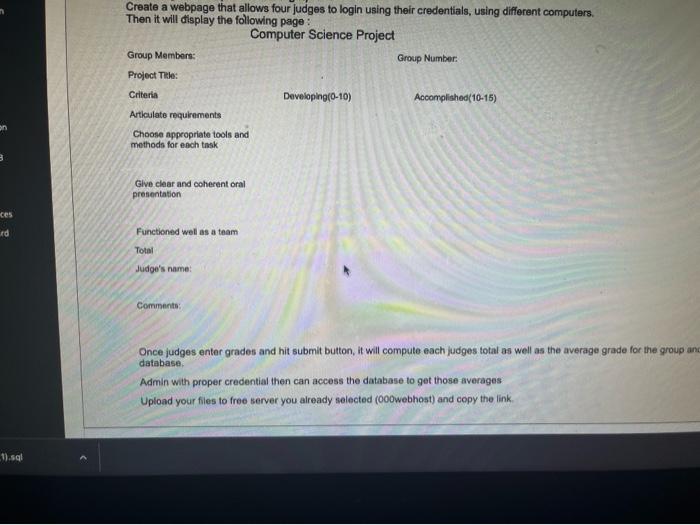 Solved Create a webpage that allows four judges to login | Chegg.com