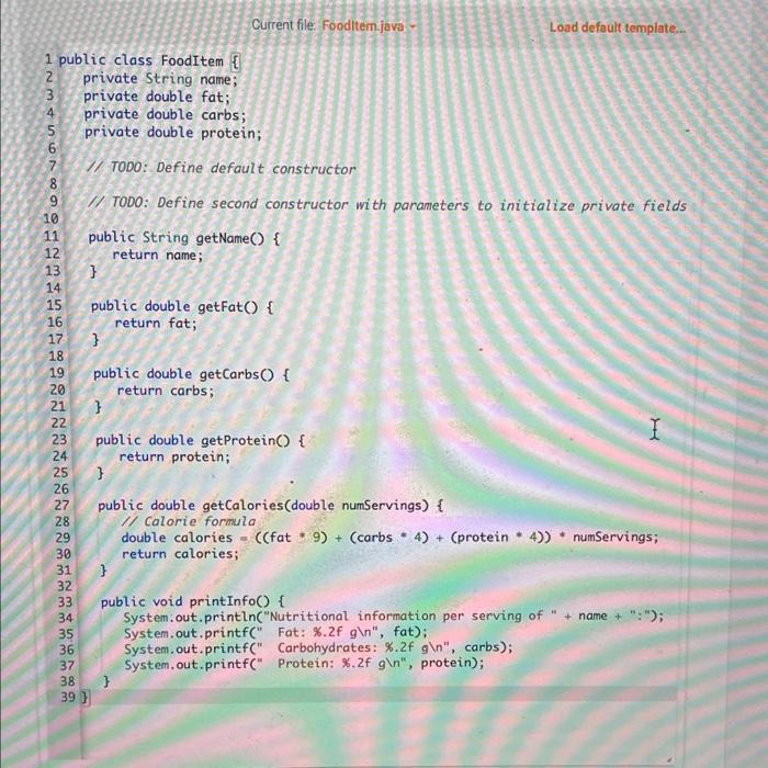Solved Given main0, complete the Fooditem class (in file | Chegg.com