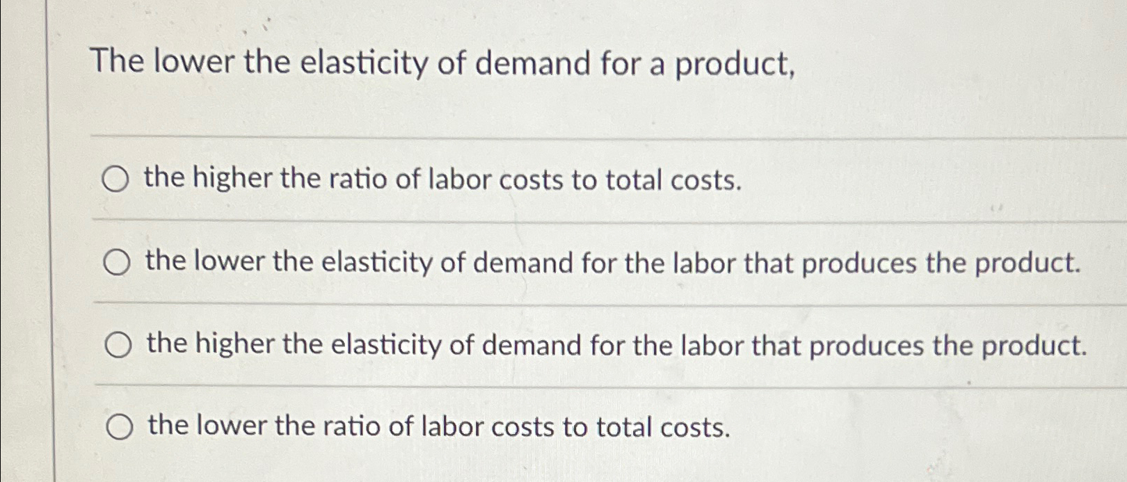 Solved The lower the elasticity of demand for a | Chegg.com