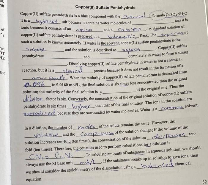 Solved Copper(II) sulfate pentahydrate is a blue compound | Chegg.com