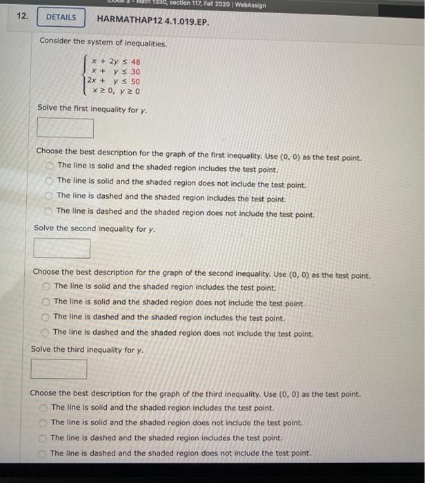 Solved Math 1330, section 117, Fall 2020 WebAssign 12. | Chegg.com
