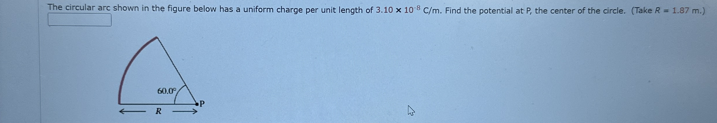 Solved The circular arc shown in the figure below has a | Chegg.com