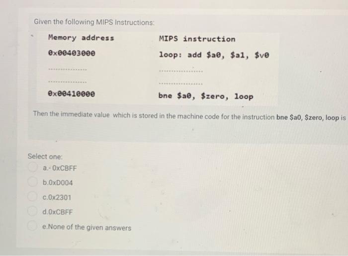 Solved Given the following MIPS Instructions: Memory address | Chegg.com Solved Given the following MIPS Instructions: Memory address | Chegg.com
