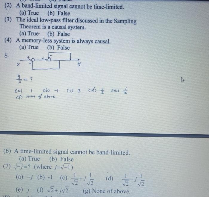 Solved (2) A band-limited signal cannot be time-limited. (a) | Chegg.com