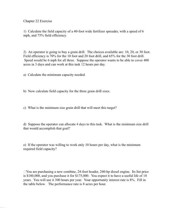 Solved 1) Calculate the field capacity of a 40 -foot wide | Chegg.com