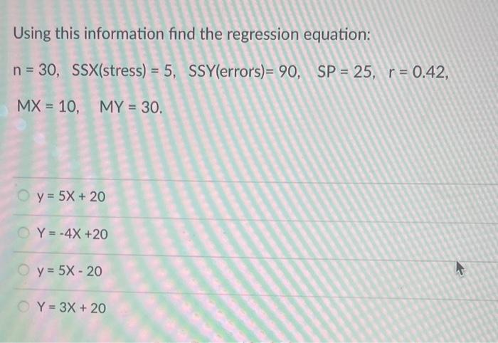 Solved Using this information find the regression equation: | Chegg.com
