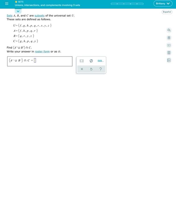 Solved SETS III Brittany Unions, intersections, and | Chegg.com