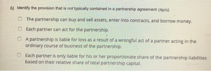 Solved 6 Identify The Provision That Is Not Typically Chegg