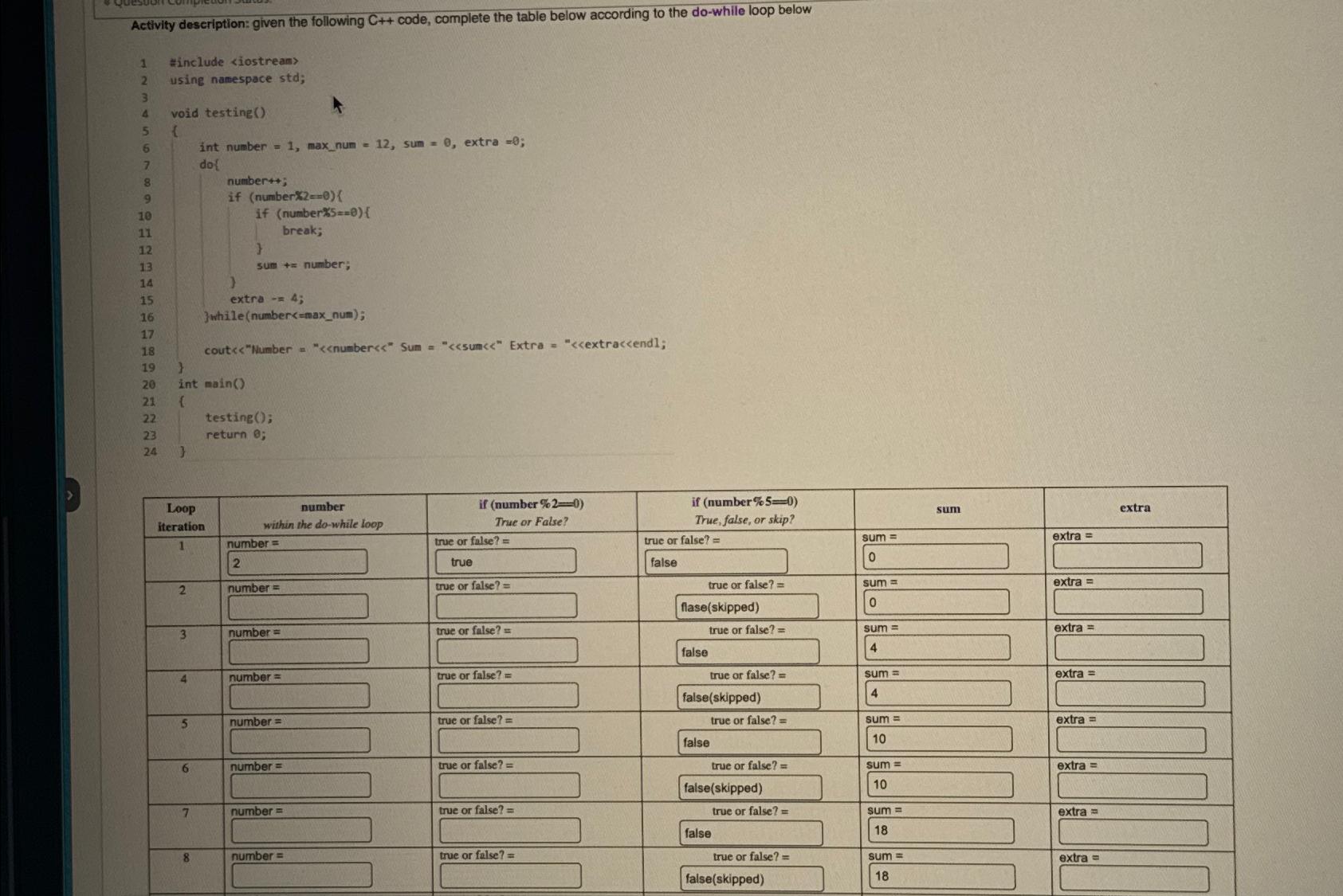 Solved Activity deseription: given the following C++ ﻿code, | Chegg.com