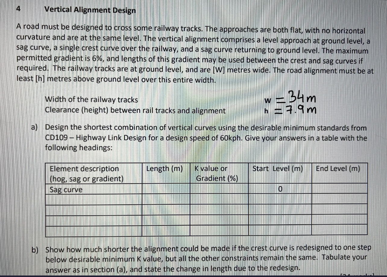 Solved 4Vertical Alignment DesignA road must be designed to | Chegg.com