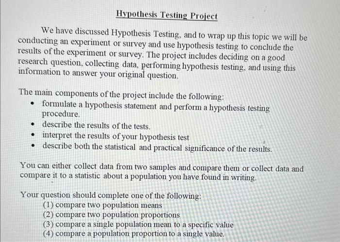 Solved Hypothesis Testing Project We have discussed | Chegg.com