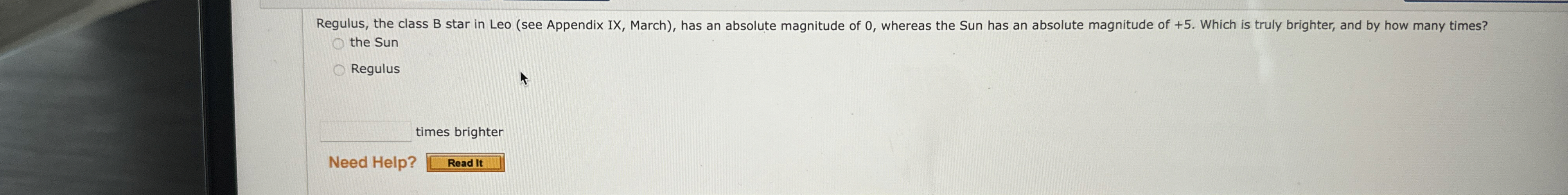 Solved Regulus, the class B star in Leo (see Appendix IX, | Chegg.com
