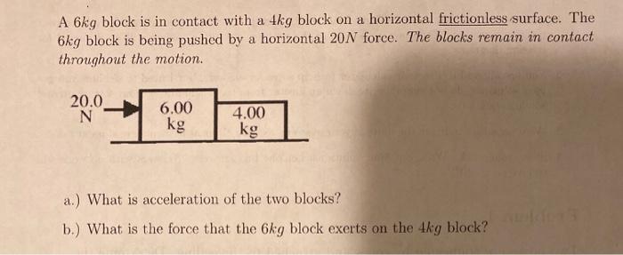 Solved A 6kg block is in contact with a 4kg block on a | Chegg.com