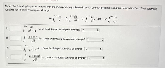 Solved Match the following improper integral with the | Chegg.com