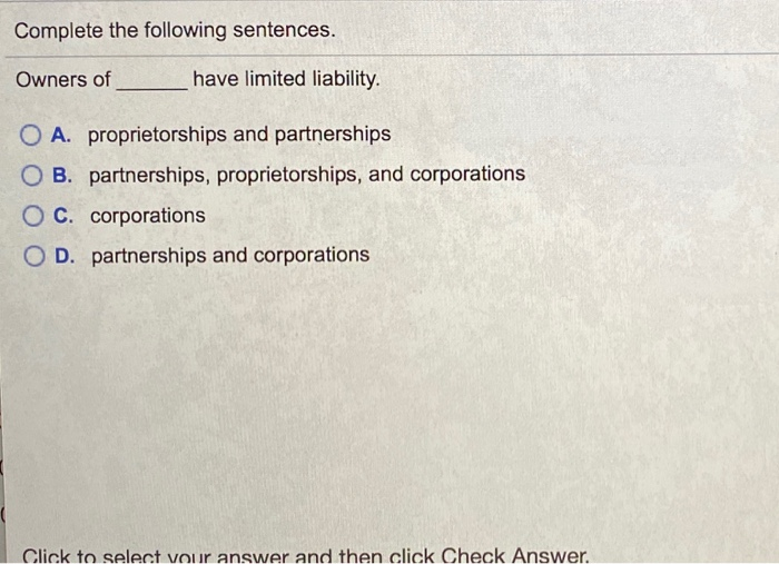 Solved Complete the following sentences. Owners of have | Chegg.com