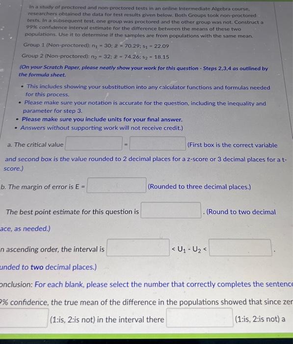 Solved tests, In a subsequent test, one group was proctored | Chegg.com