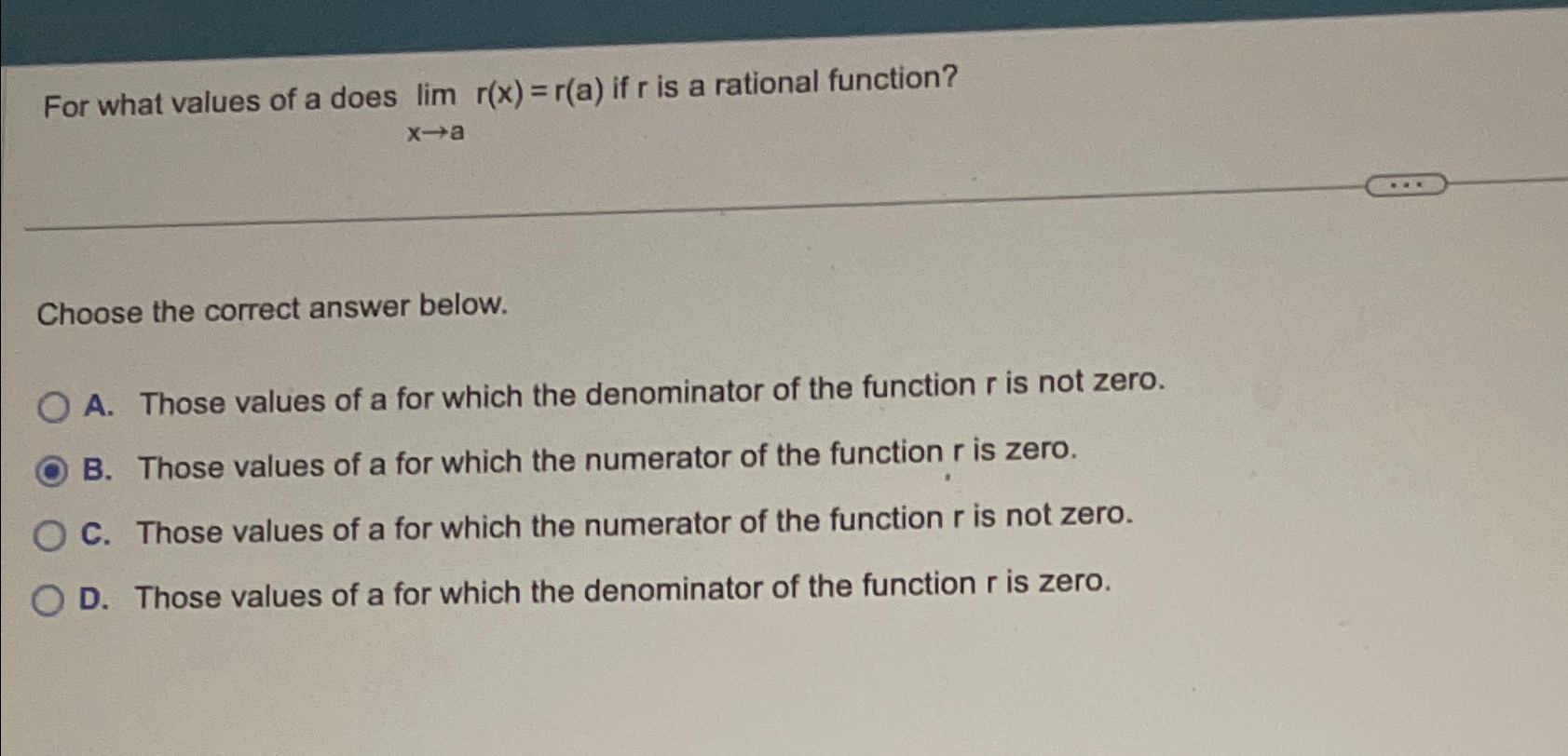 Solved For what values of a does limx→ar(x)=r(a) ﻿if r ﻿is a | Chegg.com