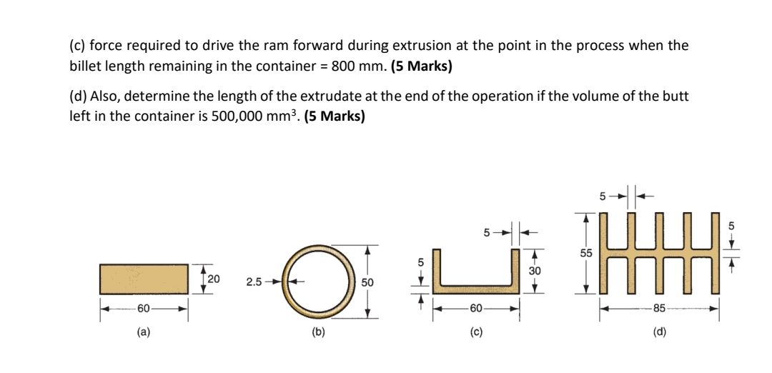 QUESTION 2 (20 ﻿marks)A direct extrusion operation | Chegg.com
