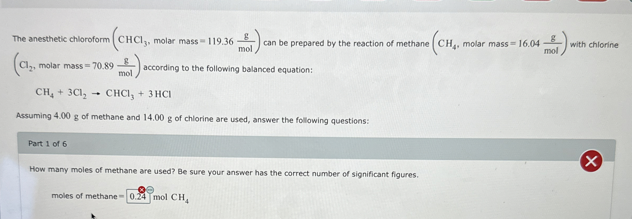 Solved The anesthetic chloroform , ﻿molar mass | Chegg.com