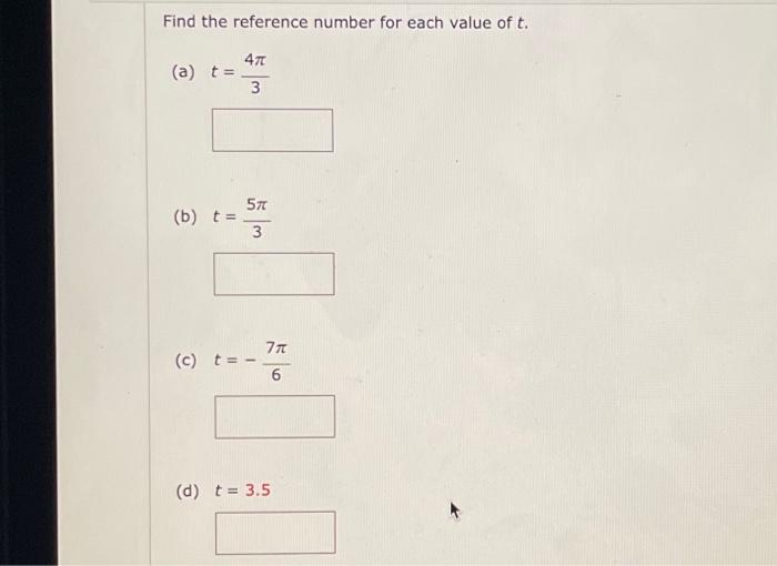 Solved Find the reference number for each value of t. (a) | Chegg.com