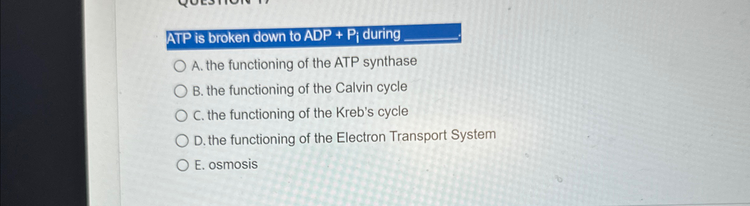 Solved ATP is broken down to ADP + Pi ﻿during q,A. ﻿the | Chegg.com