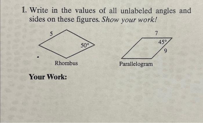Solved 1. Write in the values of all unlabeled angles and | Chegg.com