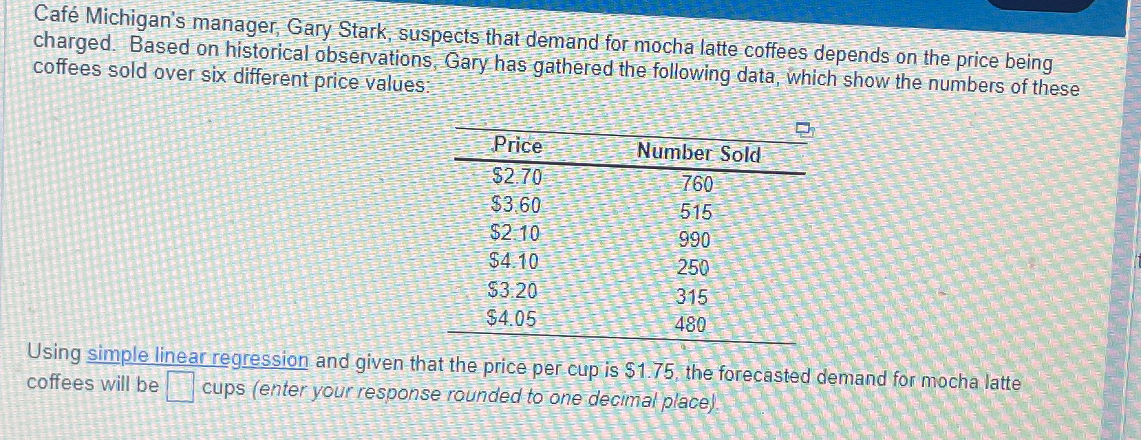 Solved Café ﻿Michigan's manager, Gary Stark, suspects that | Chegg.com