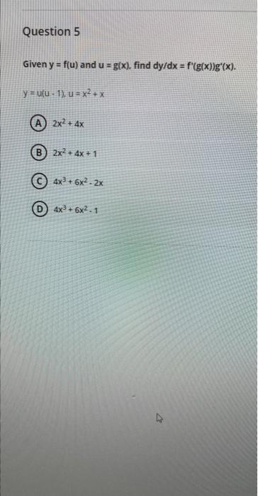 Solved Given y=f(u) and u=g(x), find dy/dx=f′(g(x))g′(x). | Chegg.com