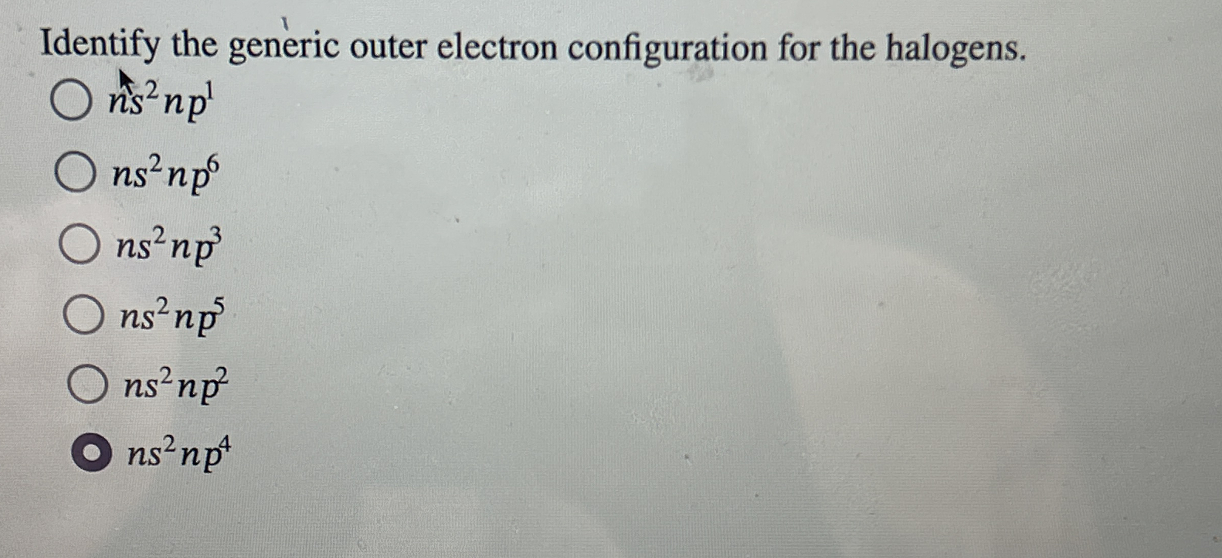 Solved Identify the generic outer electron configuration for | Chegg.com