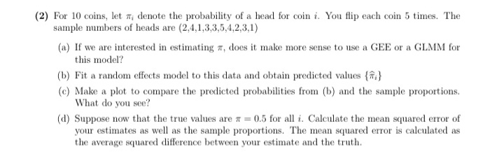 (2) For 10 coins, let i denote the probability of a | Chegg.com