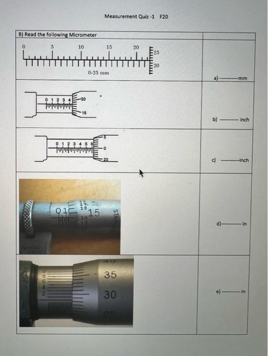 Micrometer Reading Quiz