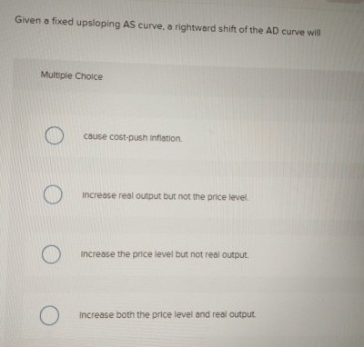 Solved Given a fixed upsloping AS curve, a rightward shift | Chegg.com