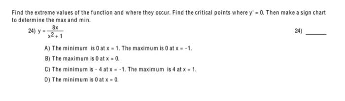 Solved Find the extreme values of the function and where | Chegg.com