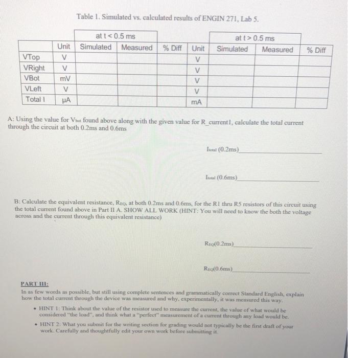Solved EXPERIMENTS ENGIN 271 Numerical Circuit Simulations | Chegg.com
