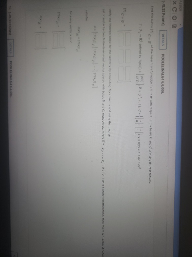 Solved Assign XCO [-18.33 Points) DETAILS POOLELINALG4 | Chegg.com