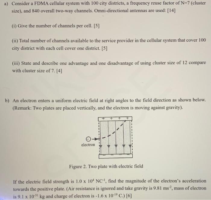 Solved a) Consider a FDMA cellular system with 100 city | Chegg.com