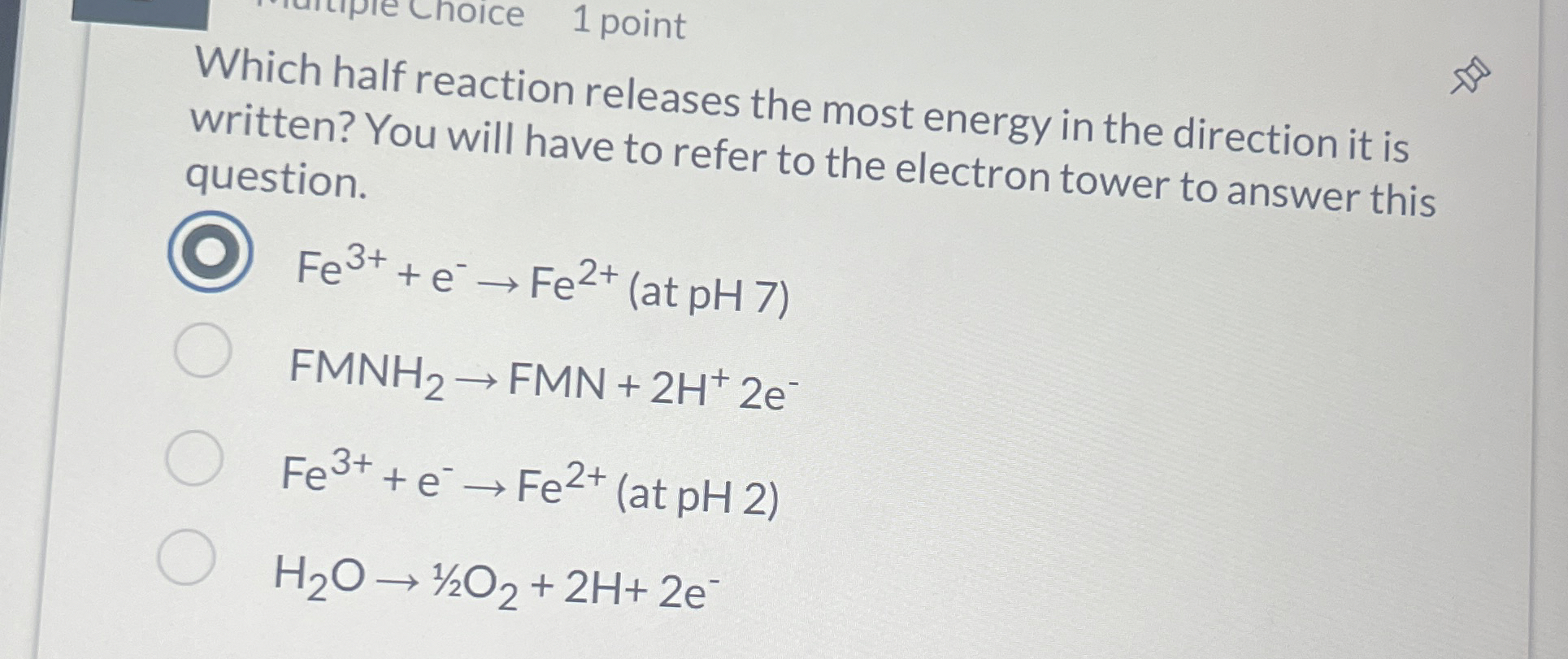 Solved 1 ﻿pointWhich half reaction releases the most energy | Chegg.com